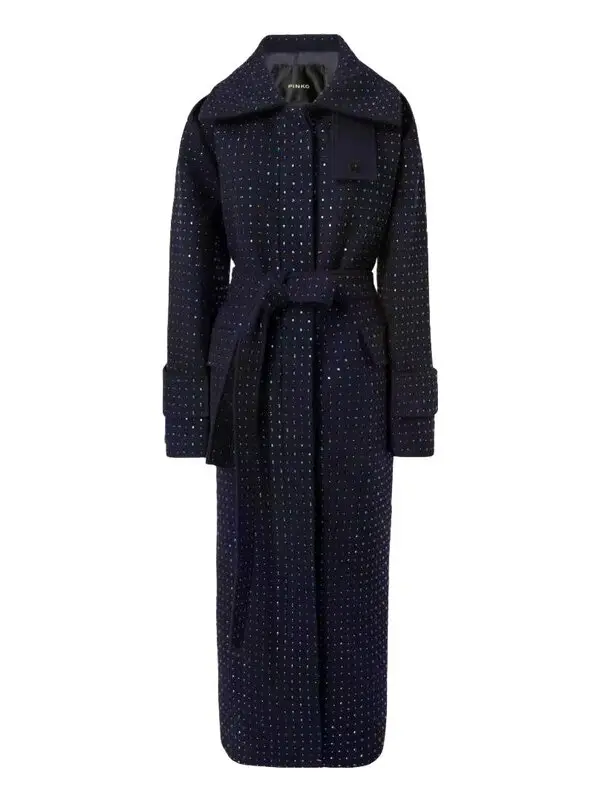 Pinko Rhinestone-embellished Belted Coat - Blue
