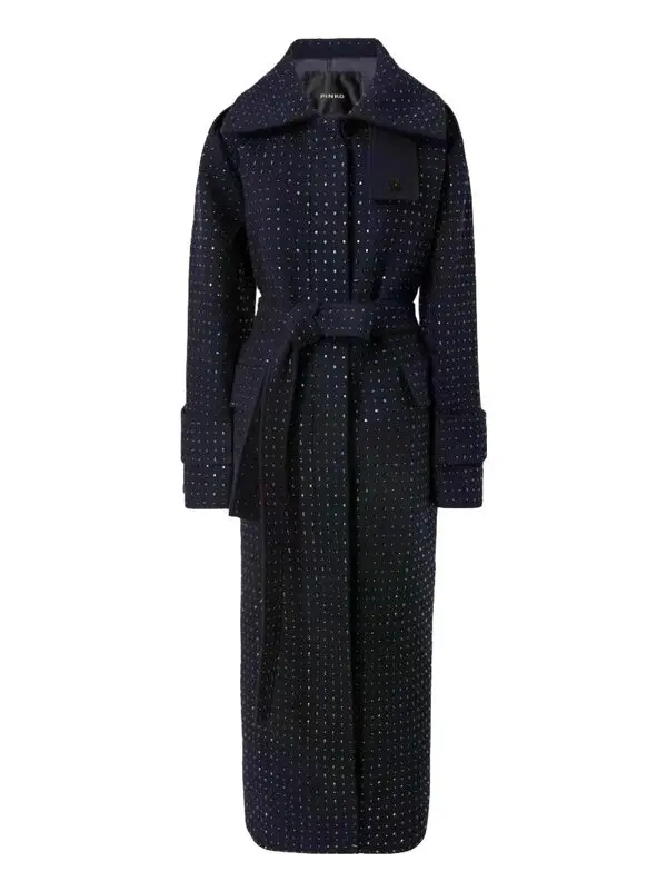 Pinko Rhinestone-embellished Belted Coat - Blue