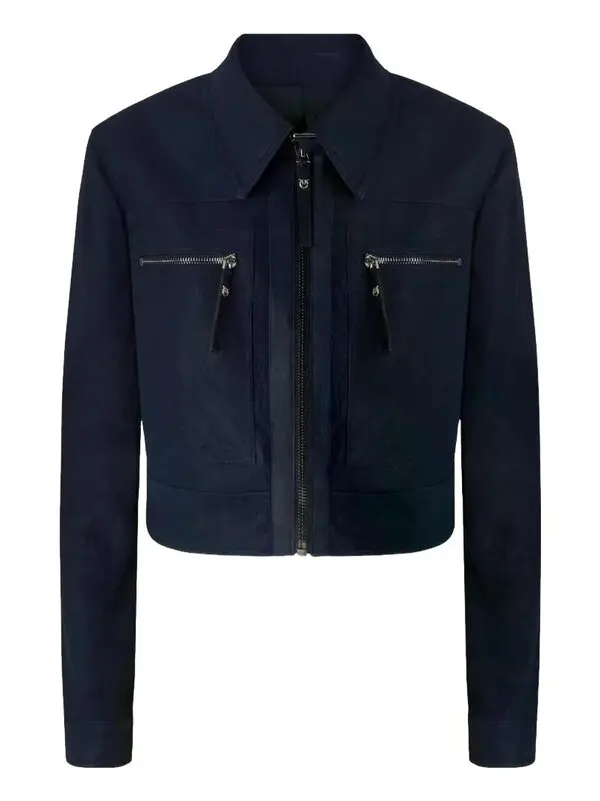 Pinko Zip-up Cropped Jacket With Classic Collar - Blue