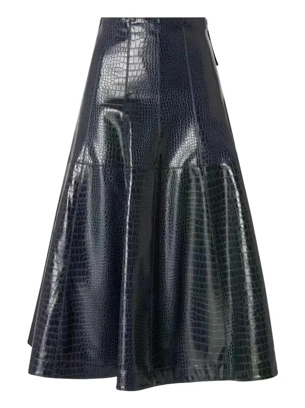 Pinko Croc-effect Flared Midi Skirt - Blue