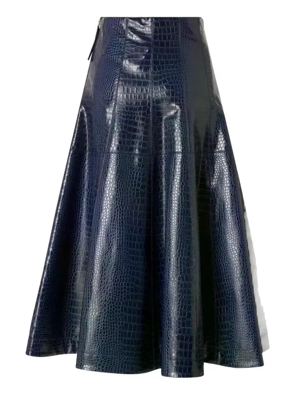 Pinko Croc-effect Flared Midi Skirt - Blue