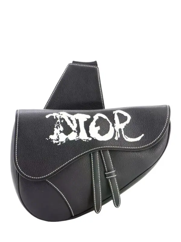 Dior Peter Doig Saddle Bag Printed Leather Medium Crossbody Bag - Black