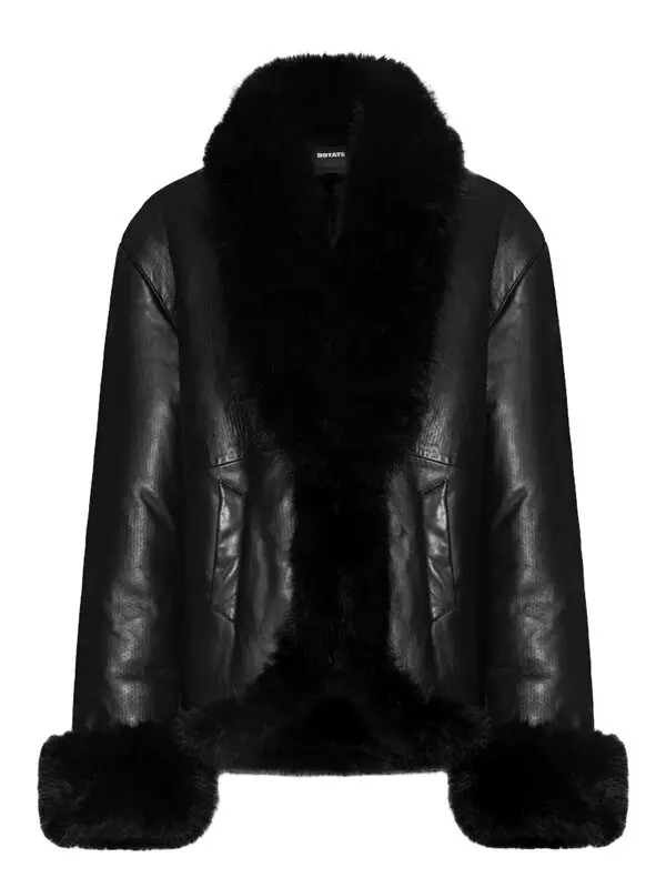 ROTATE BY BIRGER CHRISTENSEN Bonded Leather Jacket With Faux Fur Trim - Black