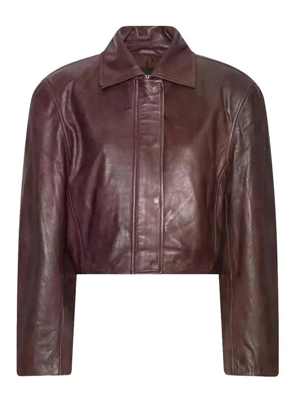 ROTATE BY BIRGER CHRISTENSEN Boxy Cropped Leather Jacket - Red