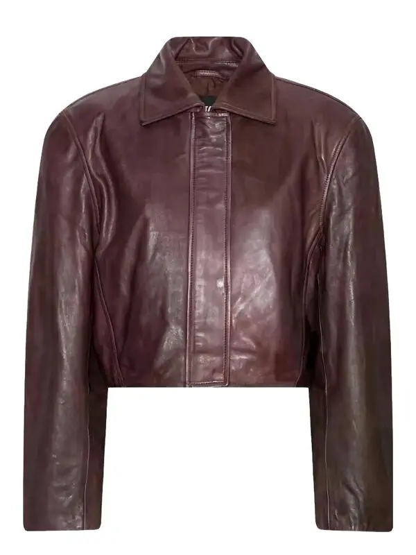 ROTATE BY BIRGER CHRISTENSEN Boxy Cropped Leather Jacket - Red