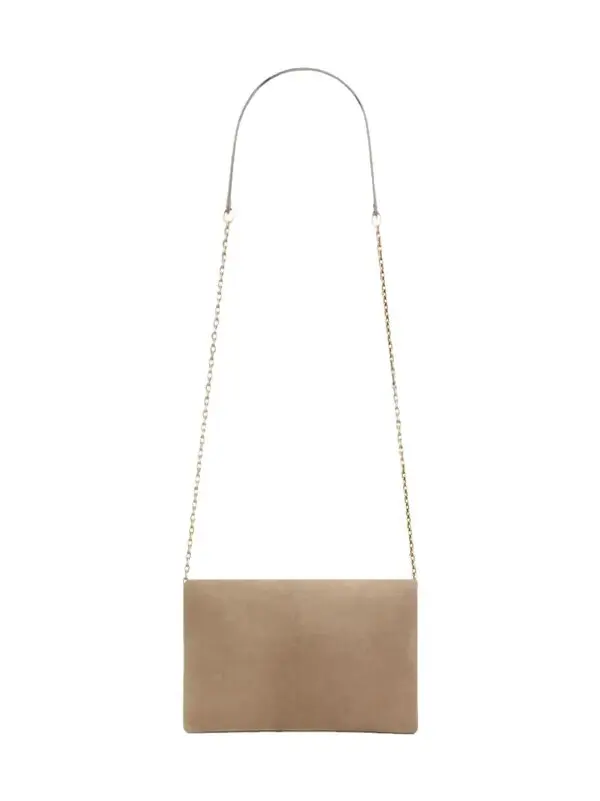 Saint Laurent Cassandre Small Chain Pouch In Suede - Neutrals