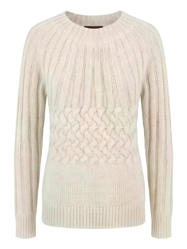 MOORER Cable-knit Crew Neck Sweater - Neutrals
