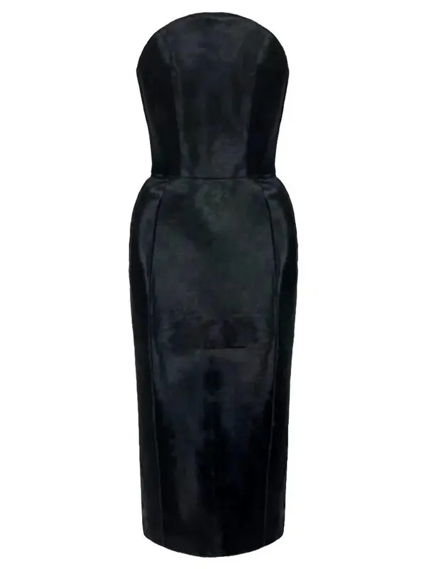 Elisabetta Franchi Midi Leather Dress With Geometric Silhouette And Corsetry Lacing - Black