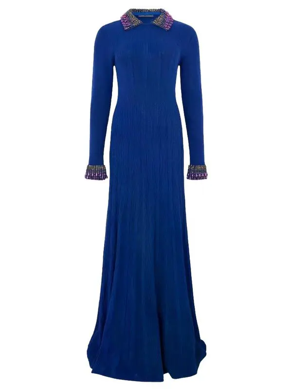 Alberta Ferretti Bead-embellished Ribbed Maxi Dress - Blue