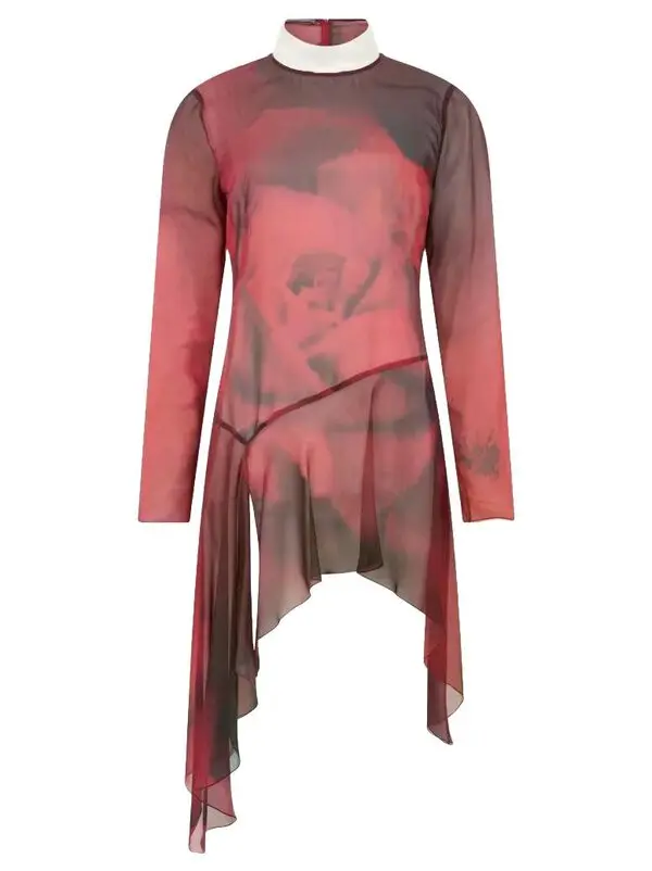 Alberta Ferretti Long Sleeve Printed Dress - Red