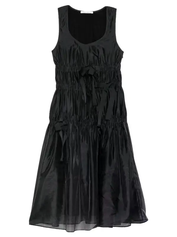 Cecilie Bahnsen Sheer Finish Ruched Dress With Bow Detail - Black