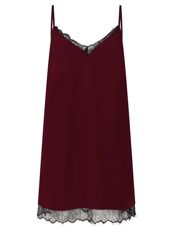 LITTLE LIES Plum Hammered Satin Slip Dress With Lace Trim - Red