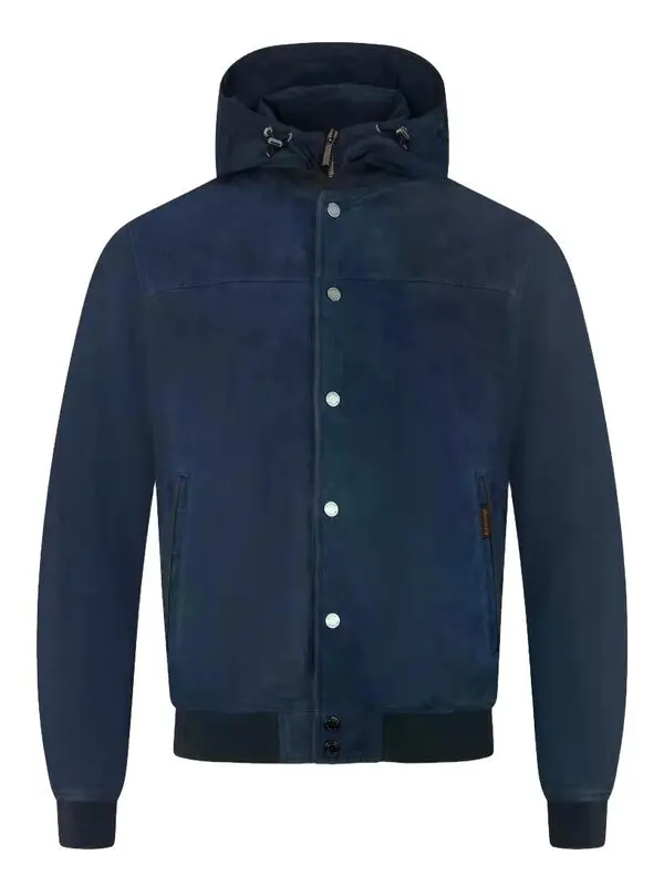 MOORER Darren Ur Hooded Button-up Leather Jacket - Blue