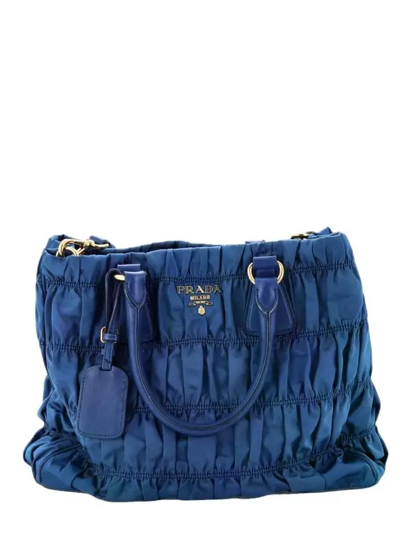 Prada Gaufre Convertible Leather And Tessuto Tote Bag - Blue