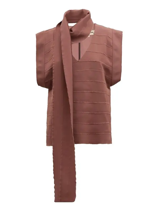 JULIA ALLERT Sleeveless Fringed Stripe Blouse With Scarf - Orange