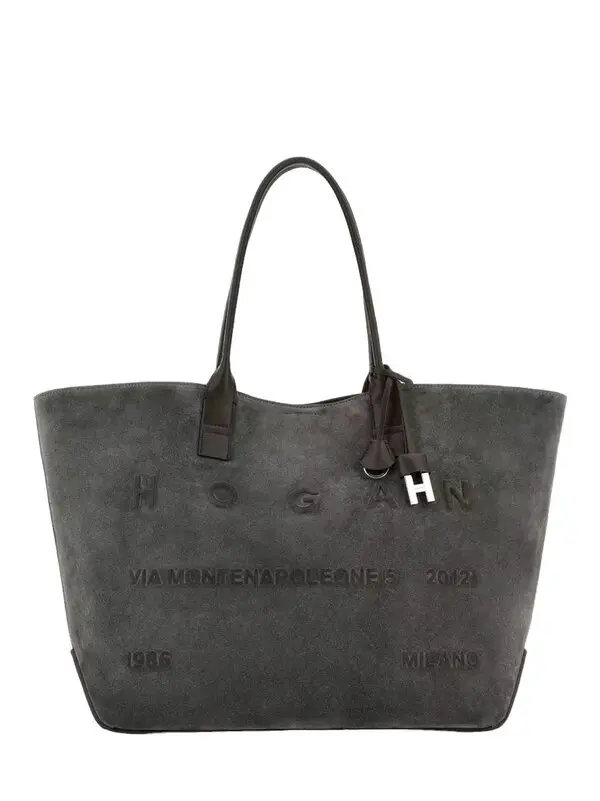 Hogan Suede Shopper Bag With Embossed Logo - Grey