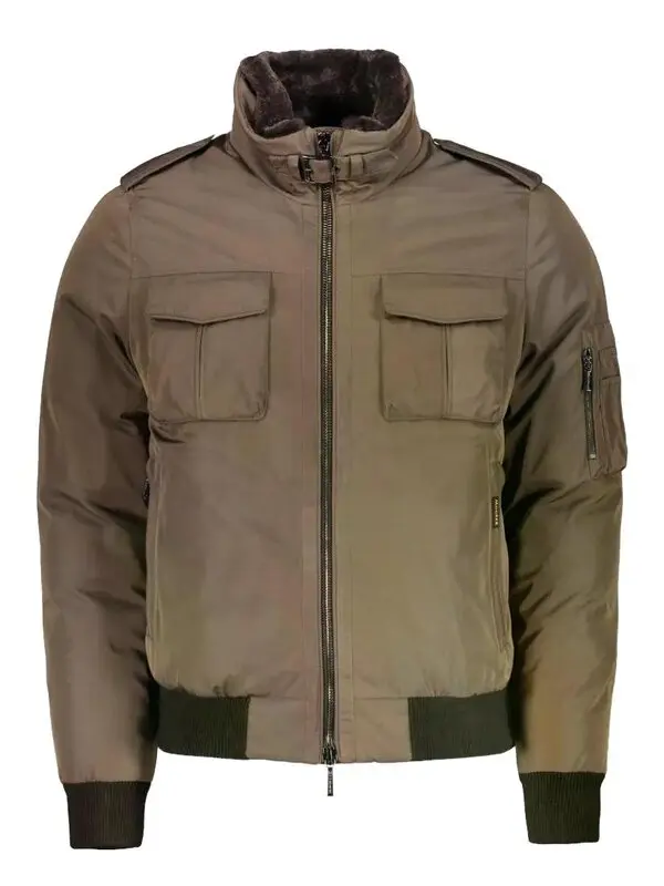 MOORER Fur-collar Padded Bomber Jacket - Brown