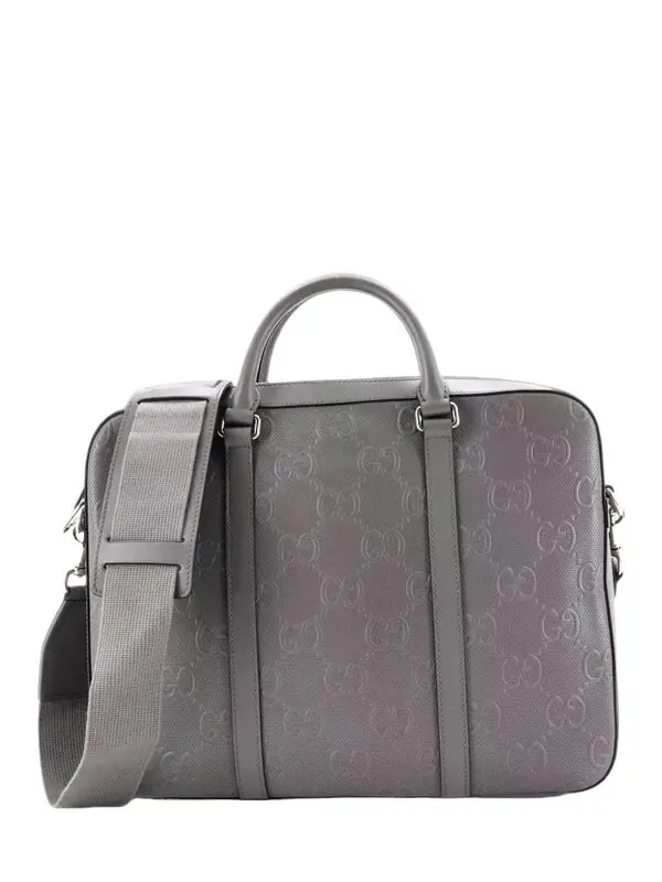 Gucci Gg Embossed Perforated Leather Medium Business Briefcase - Grey