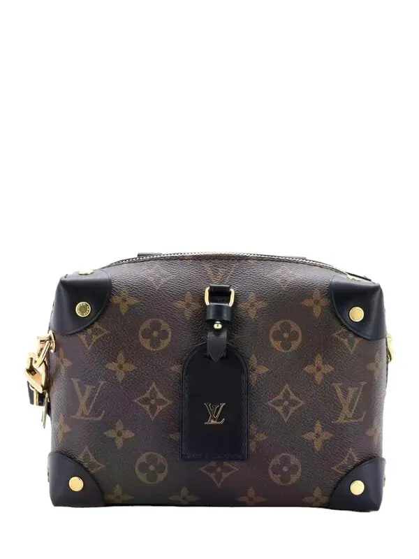 LOUIS VUITTON Petite Malle Souple Handbag Monogram Canvas With Leather Shoulder Bag - Black