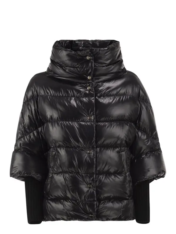 Herno Padded Jacket With High Collar And Knitted Cuffs - Black