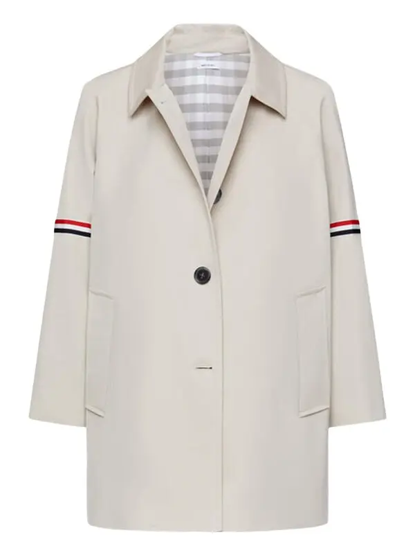 Thom Browne Cropped Car Coat With Rwb Armbands - Brown
