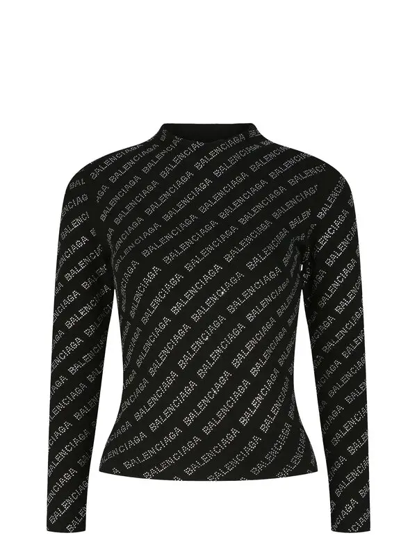 Balenciaga Embellished Logo High Neck Top - Black