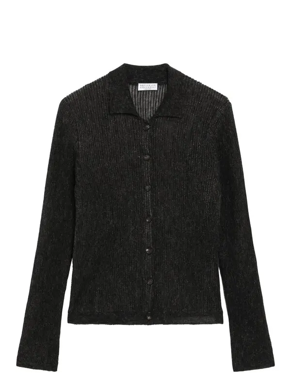 Brunello Cucinelli Sparkling Ribbed Silk Blend Cardigan - Brown
