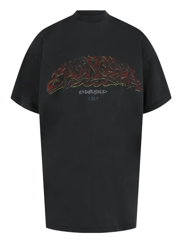 Balenciaga Offshore Logo Print Oversized T-shirt 'faded /red - Black