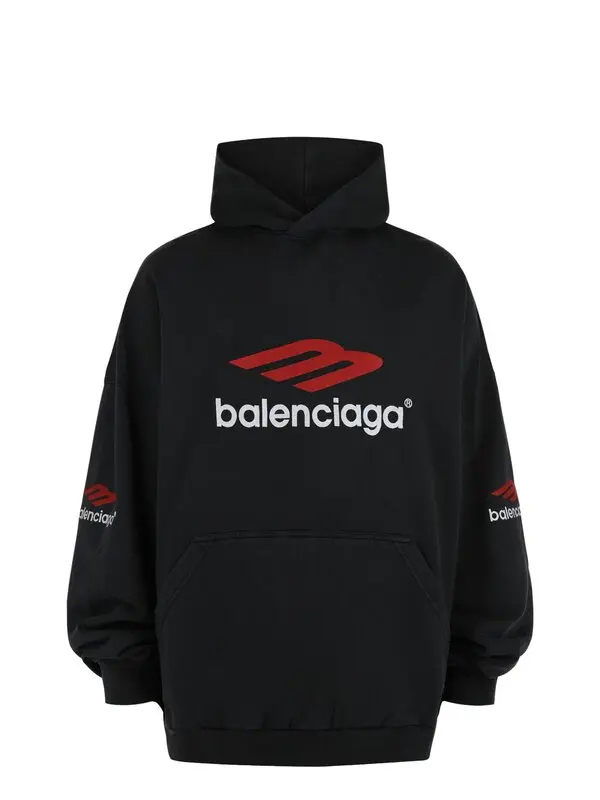 Balenciaga 3b Sports Icon Oversized Hoodie - Black