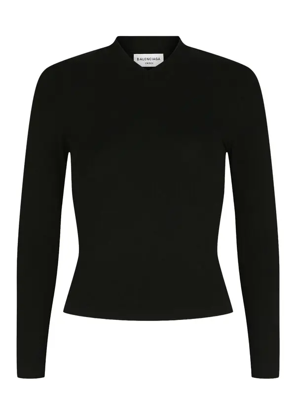 Balenciaga Fitted Mock Neck Long Sleeve Top - Black
