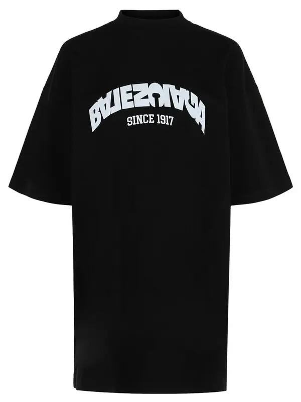Balenciaga Oversized Logo T-shirt Dress - Black