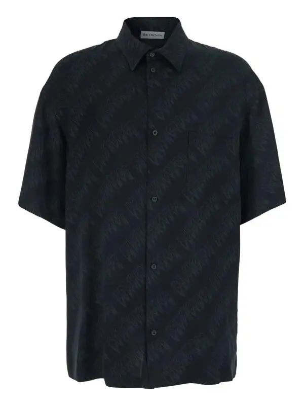 Balenciaga Short Sleeve Shirt With All-over Monogram - Black