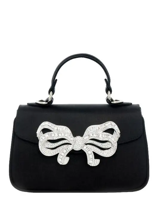 Judith Leiber Satin Bow Top Handle Bag - Silver Black