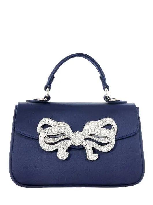 Judith Leiber Satin Bow Top Handle Bag - Silver Navy