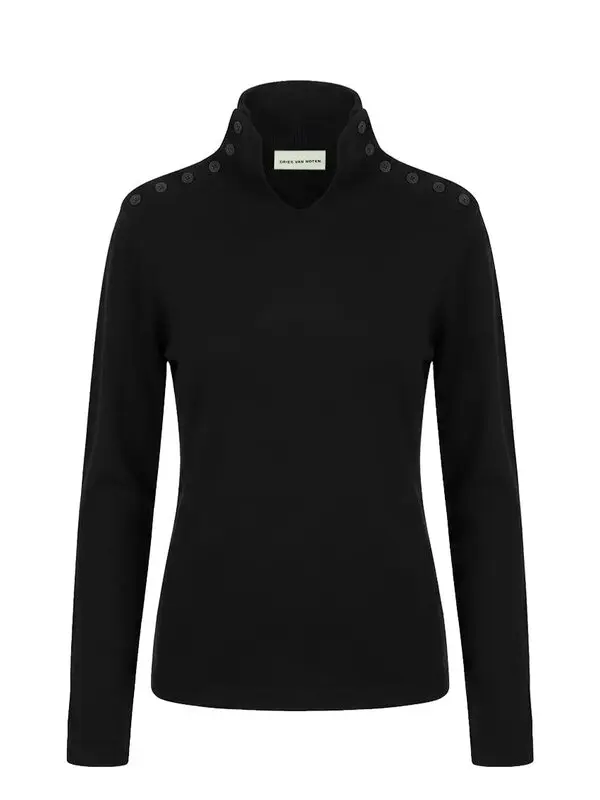 Dries Van Noten Humond" High Neck Cotton Top With Button Detailing - Black