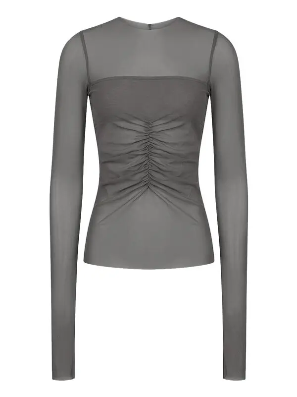 Rick Owens Asymmetrical Ruched Mesh Top - Dust