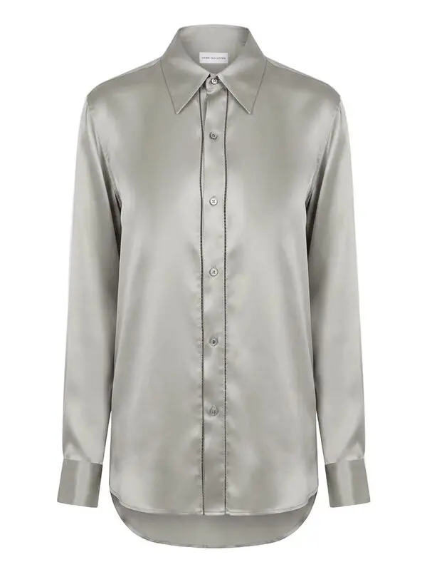 Dries Van Noten 100% Silk Long-sleeve Shirt - Mint