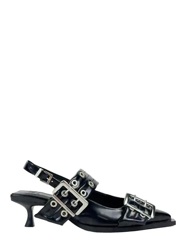 GANNI Buckled Kitten Heel Sandals - Black