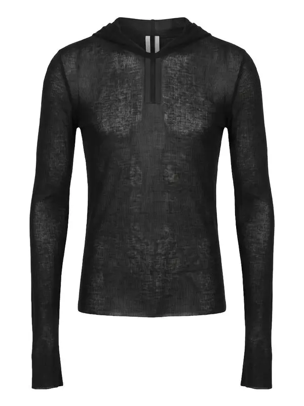 Rick Owens Ribbed Long Sleeve Hooded T-shirt - Black
