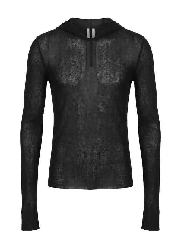 Rick Owens Ribbed Long Sleeve Hooded T-shirt - Black