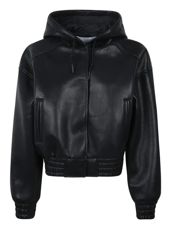 THE FRANKIE SHOP Faux Leather Bomber Jacket With Hood - Black