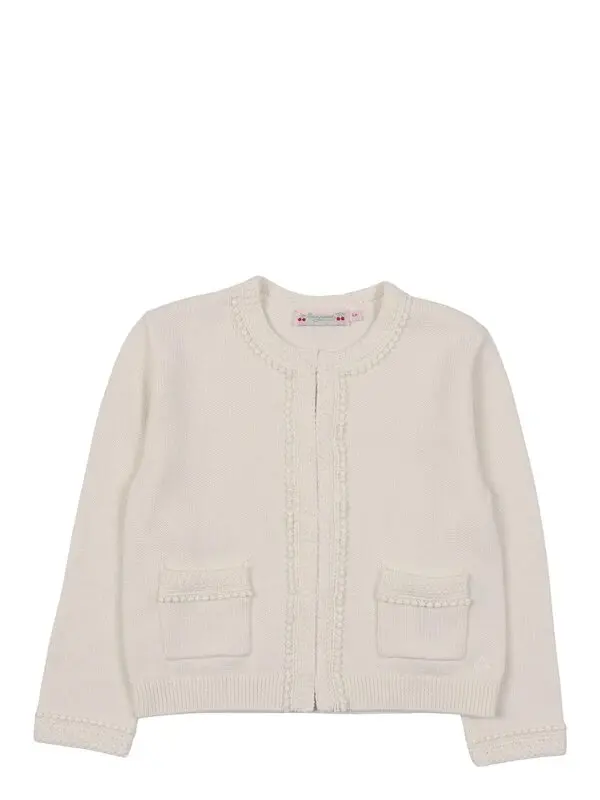 Bonpoint Mini Cardigan In Organic Cotton And Cashmere Blend - Chalk