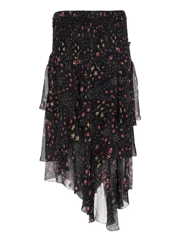 MARANT ETOILE Floral Tiered Asymmetrical Skirt - Black