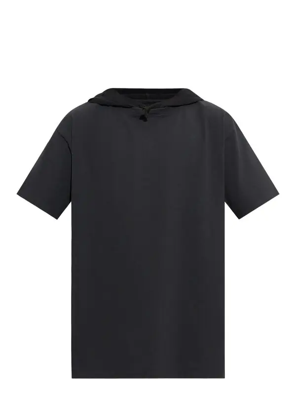 MAISON MARGIELA Crew Neck T-shirt With Printed Hood And Adjustable Drawstring - Blu