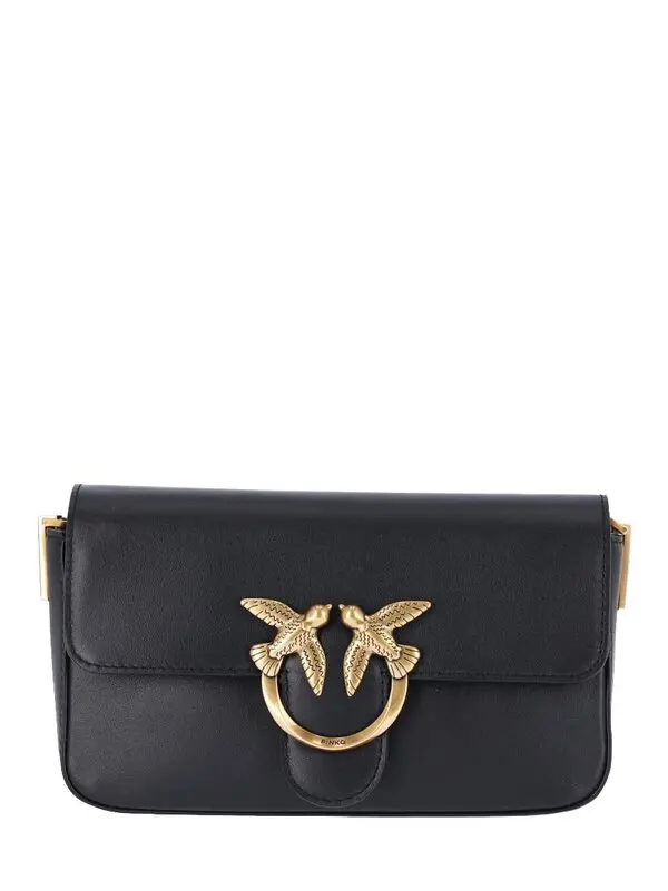 Pinko Leather Crossbody Bag With Bird Clasp - Black