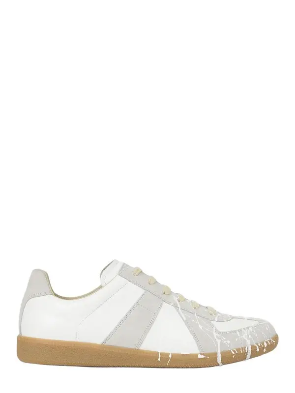 MAISON MARGIELA Leather And Suede Paint-splashed Sneakers - Bianco