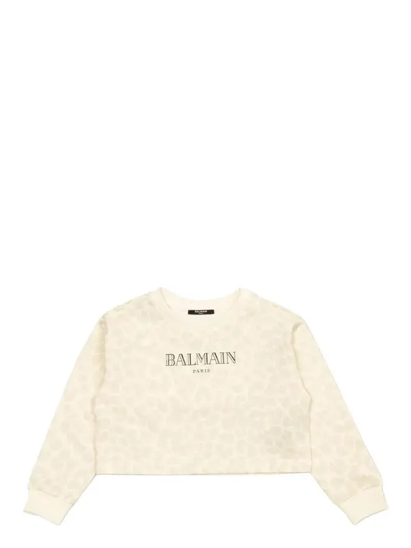 Balmain Cropped T-shirt With All-over Print - Ivory/beige