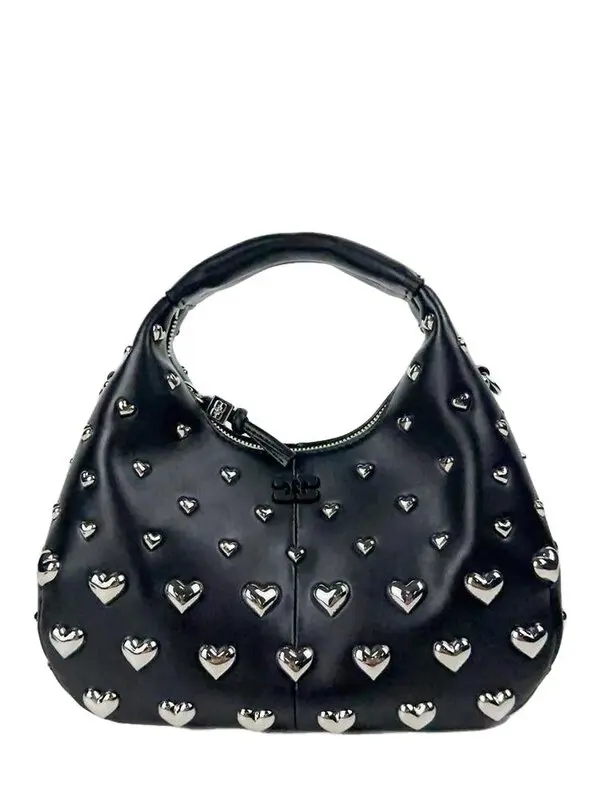 GANNI Mini Heart Hobo Handbag - Black