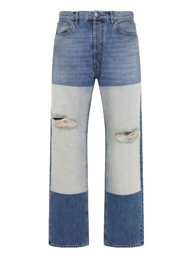 MAISON MARGIELA Color Block Distressed Jeans - Medium Blue