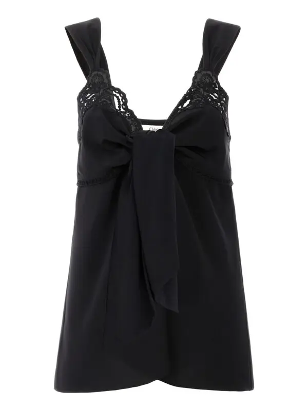 Chloé Sleeveless Silk Top With Bow Detail - Nero